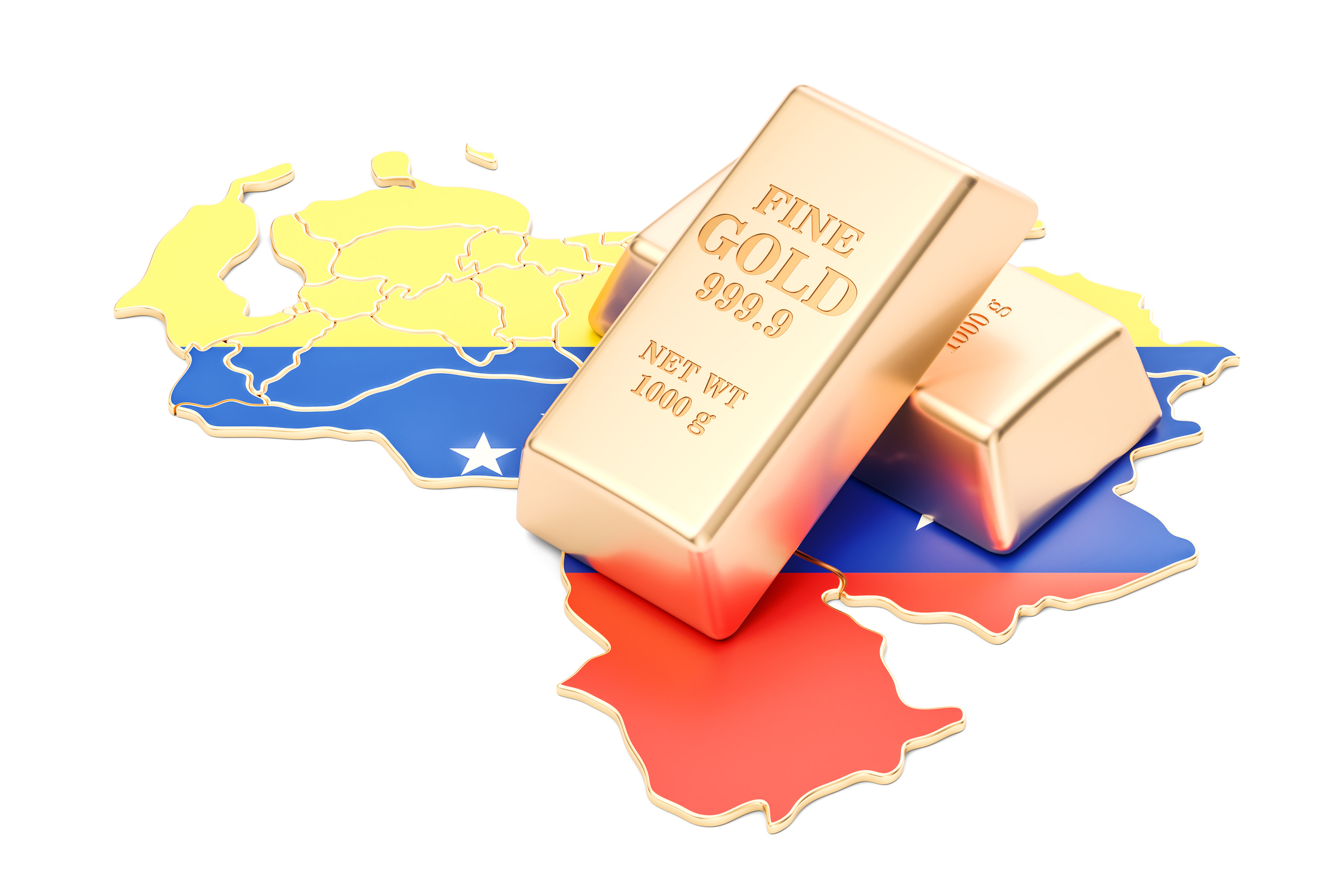 Golden reserves of Venezuela concept, 3D rendering isolated on white ...